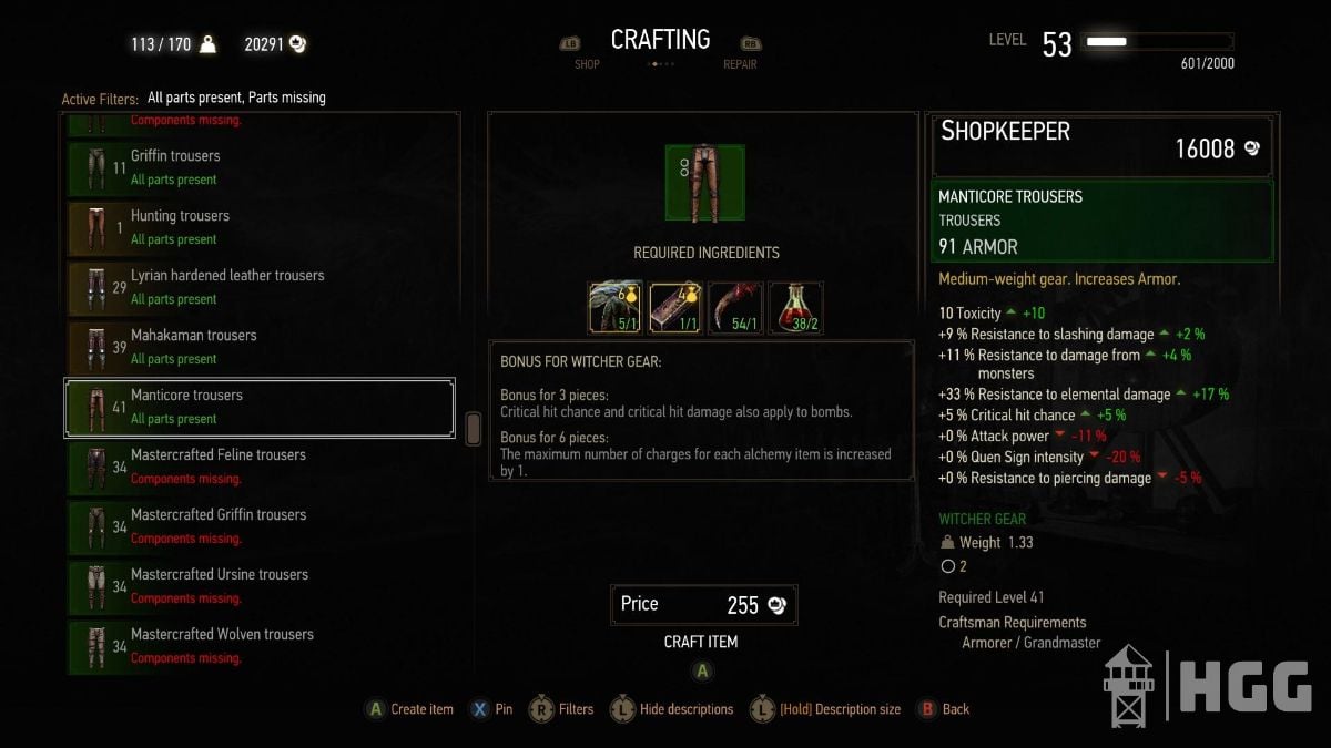 The Witcher 3: Manticore School Gear Guide | High Ground Gaming